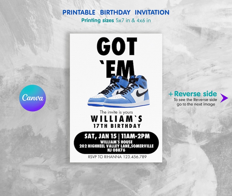 Sneaker Bash Birthday Party Printable Invitation, Printable Birthday ...