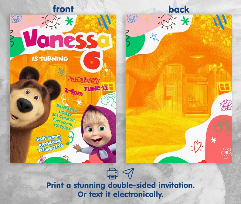 Birthday Invite Girl, Masha and Bear Invite, Editable Masha Invitation ...