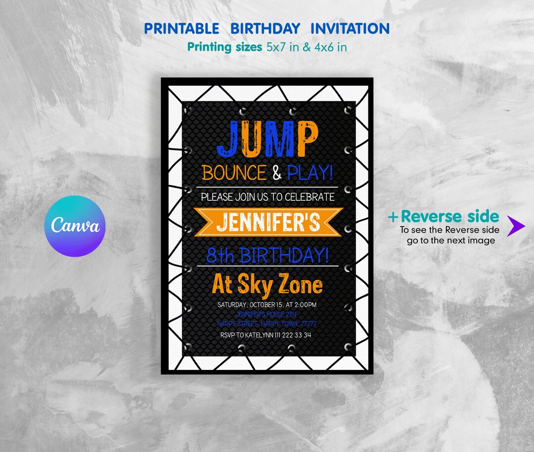 Editable Invitation Printable Birthday Invite, Jump Invitation Instant ...