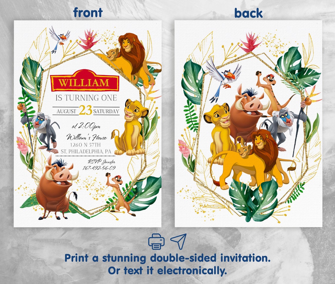 Lion King Birthday Invitation, Simba Invite, Printable Editable Party ...
