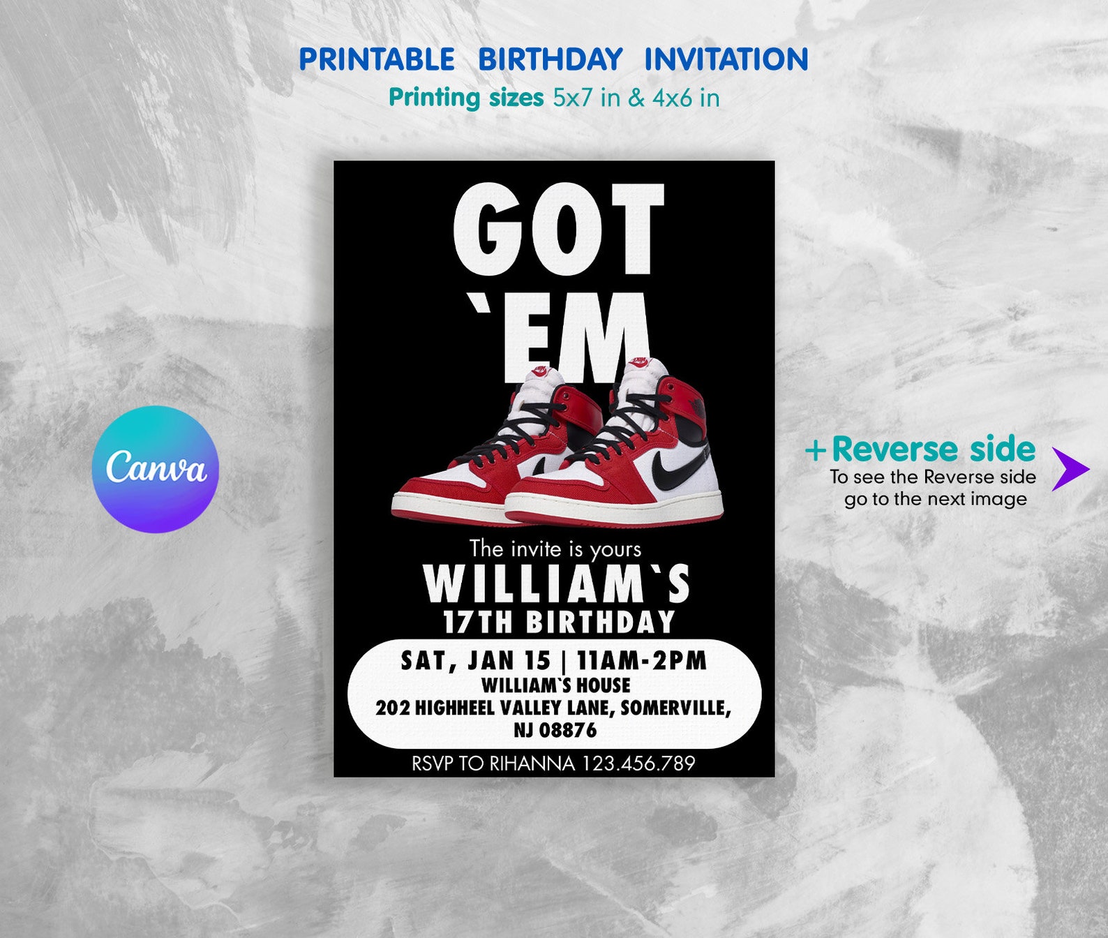 Sneaker Bash Birthday Party Printable Invitation, Printable Birthday ...