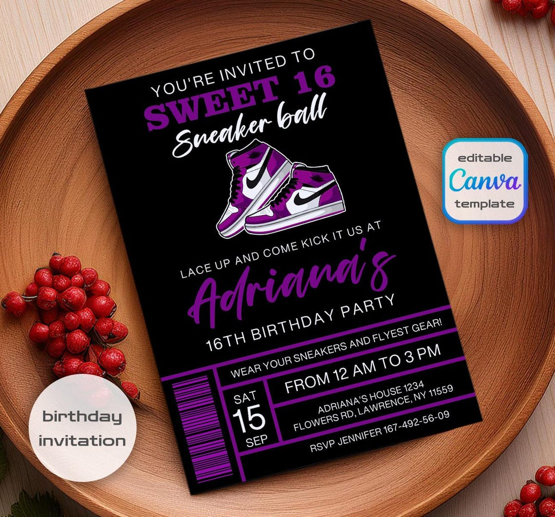 Sneaker Bash Birthday Party Printable Invitation, Printable Birthday ...