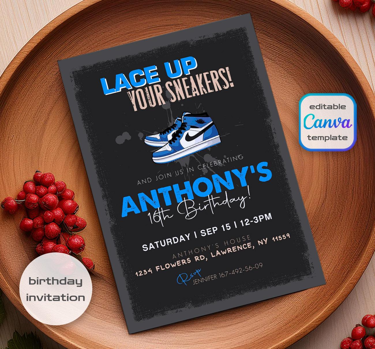 Sneaker Bash Birthday Party Printable Invitation, Printable Birthday ...