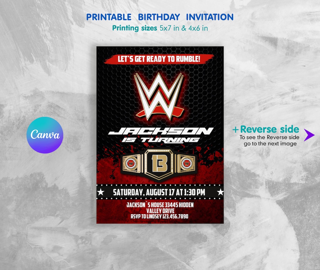 Wwe Boy Invitation, Wrestling Editable Invitation, Printable Boy ...