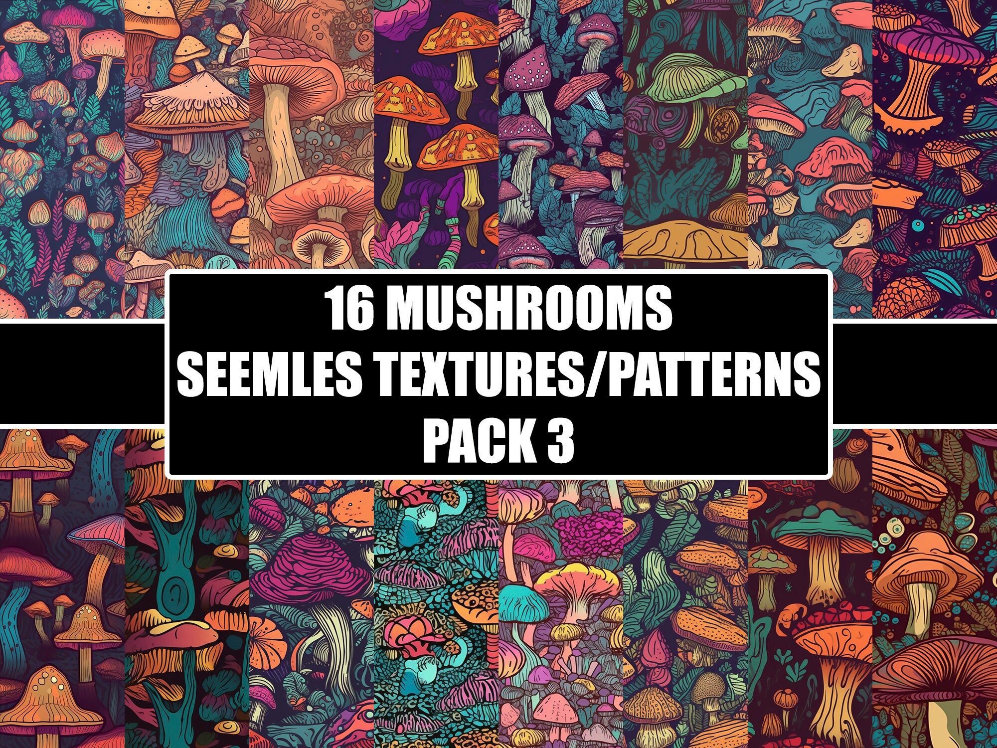 16 Mushrooms Patterns/seamless Textures Pack 3 Ready to - Etsy