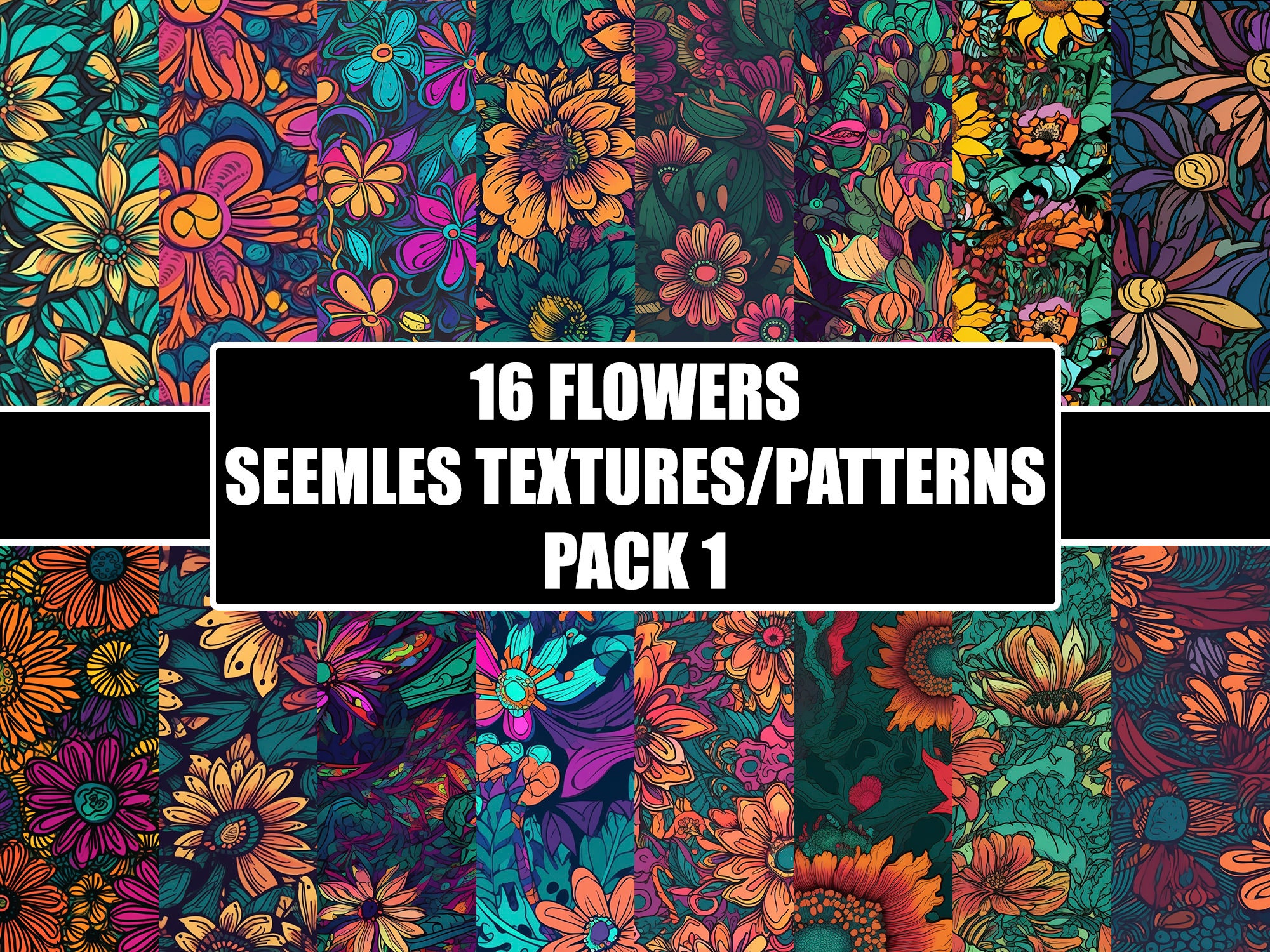 16 Flowers Patterns/seamless Textures Pack 1 Digital Endless - Etsy