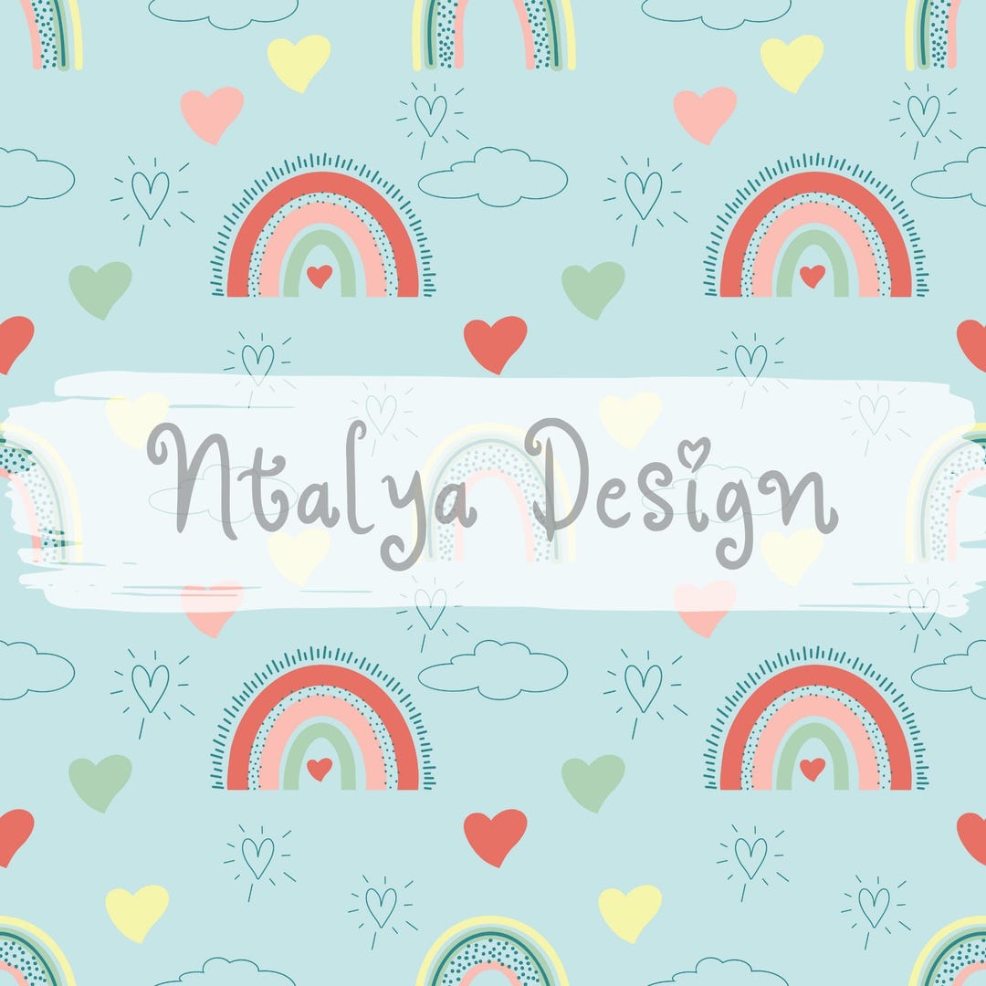 Rainbow Heart Seamless Pattern, Pastel Cloud Digital Paper, Cute Kids ...
