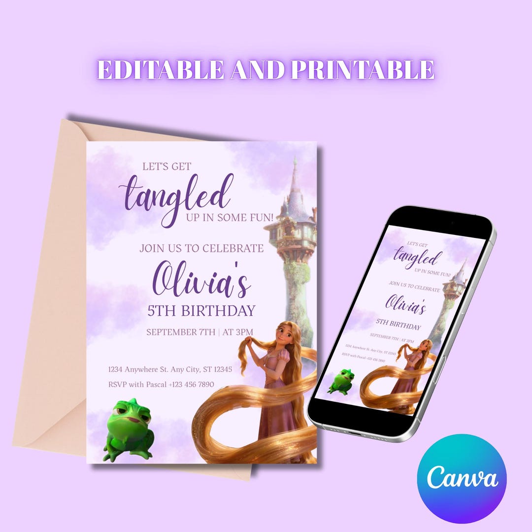 Editable Rapunzel Birthday Invitation, Tangled Invitation and Evite - Etsy