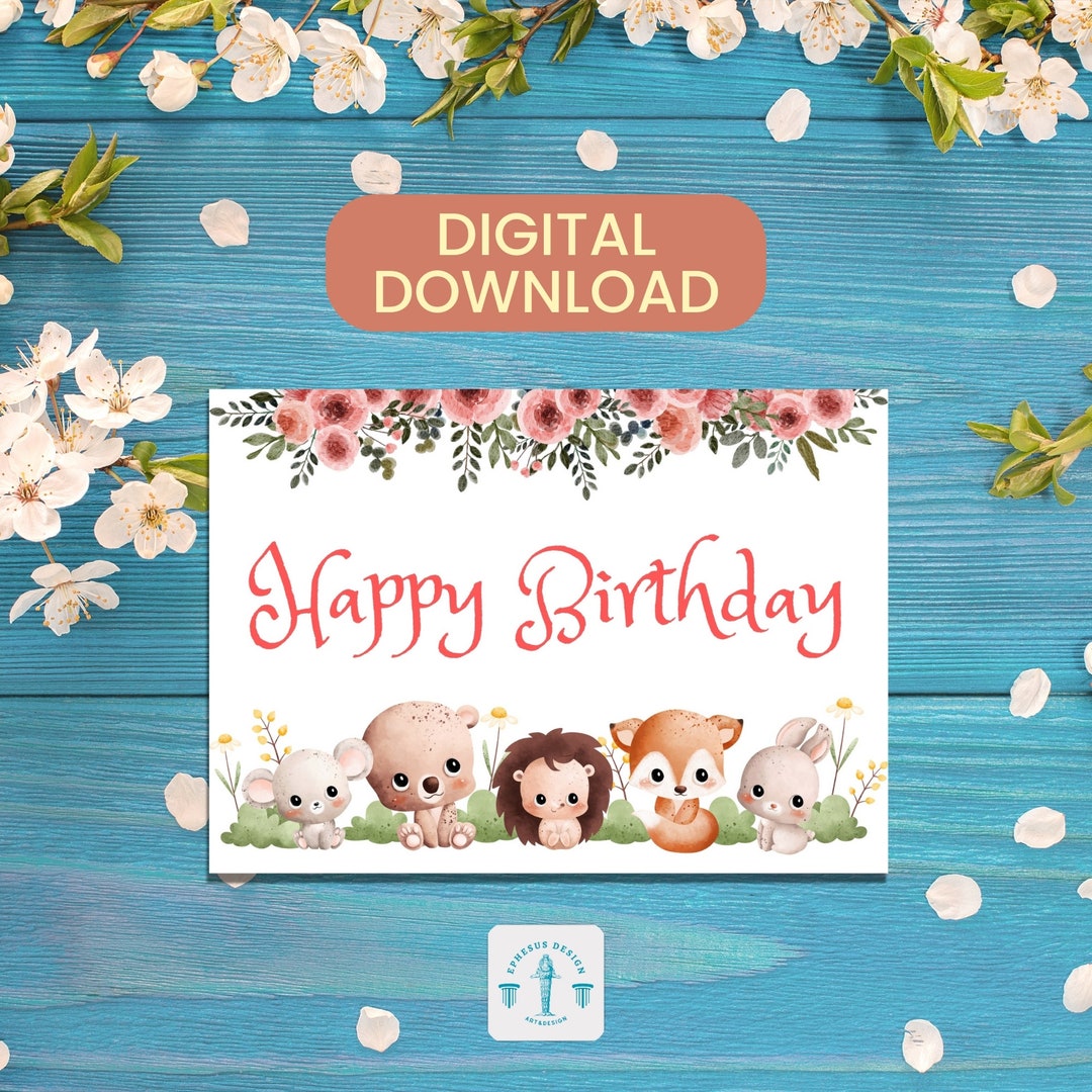 Animals Printable Birthday Card | Printable Greeting Card | Print at ...