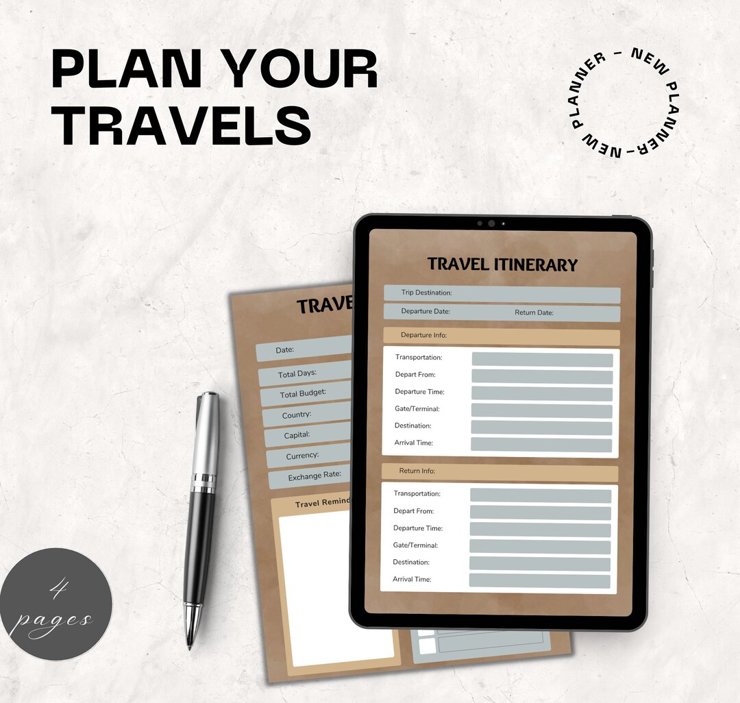 Minimalist Printable Travel Itinerary Planner - Etsy