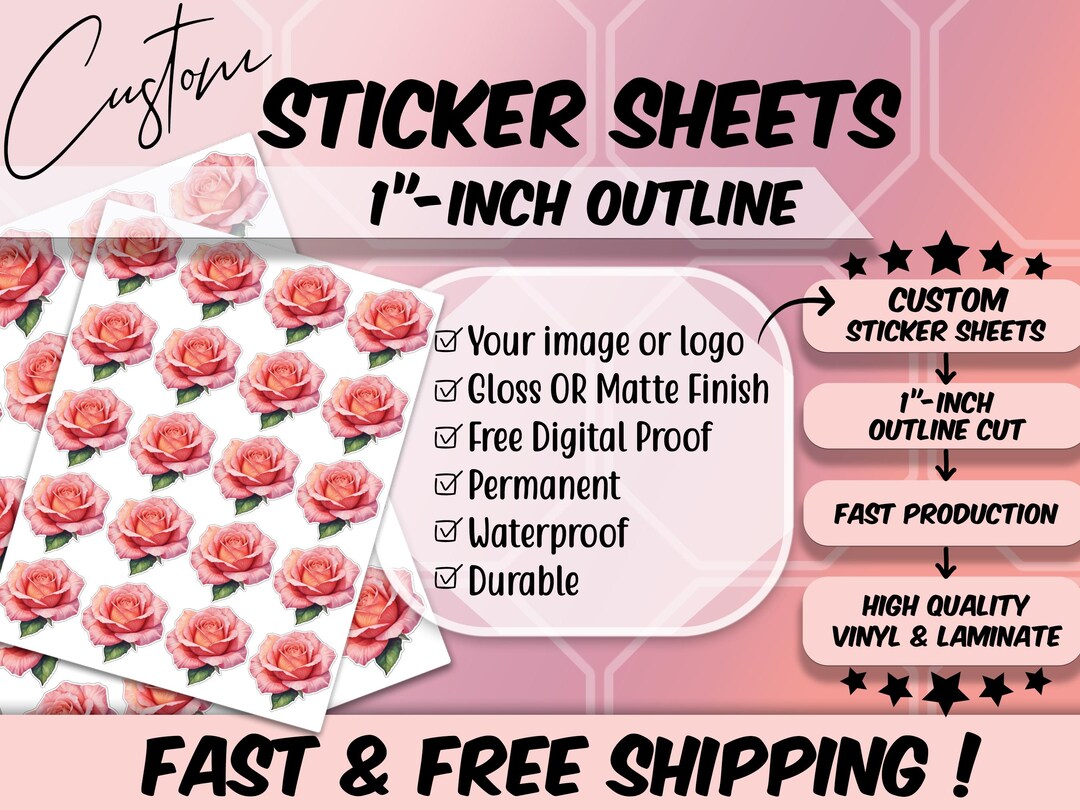 Custom Vinyl Sticker Sheets: 1-inch Outline Cut, Waterproof - Etsy