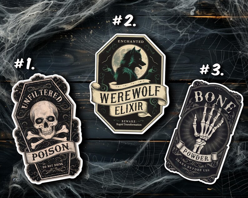 Halloween Potion Labels 8 Vinyl Die Cut Stickers Permanent & Waterproof ...