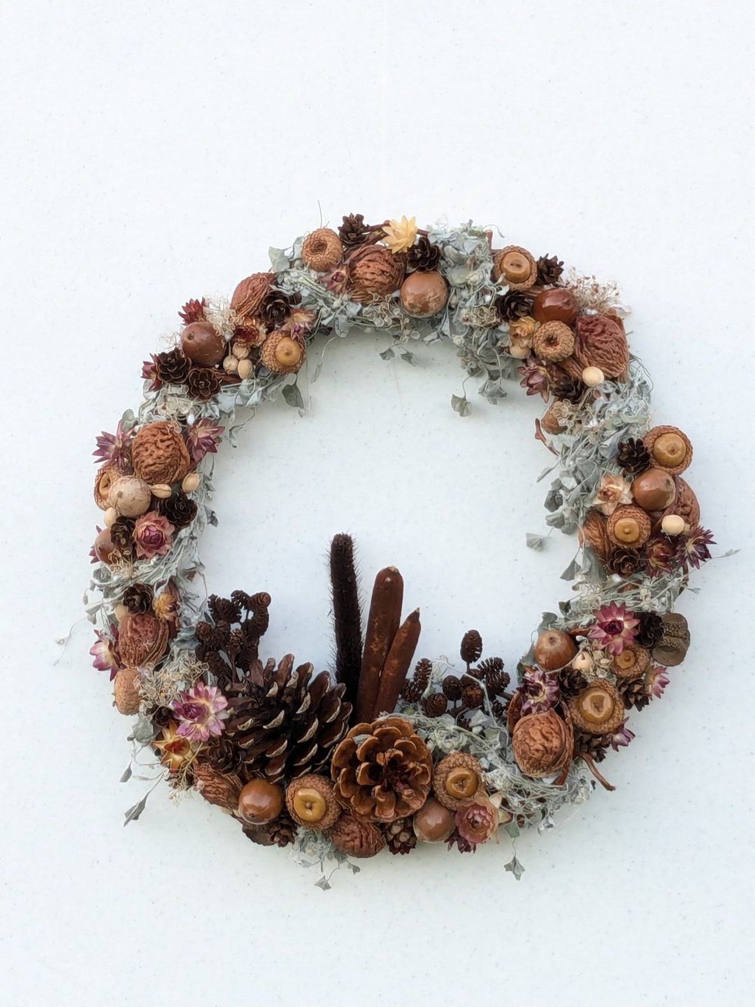 Autumn or Year-round Wreath - Dried Seeds, Fruit Pits, Flowers, on Hand ...