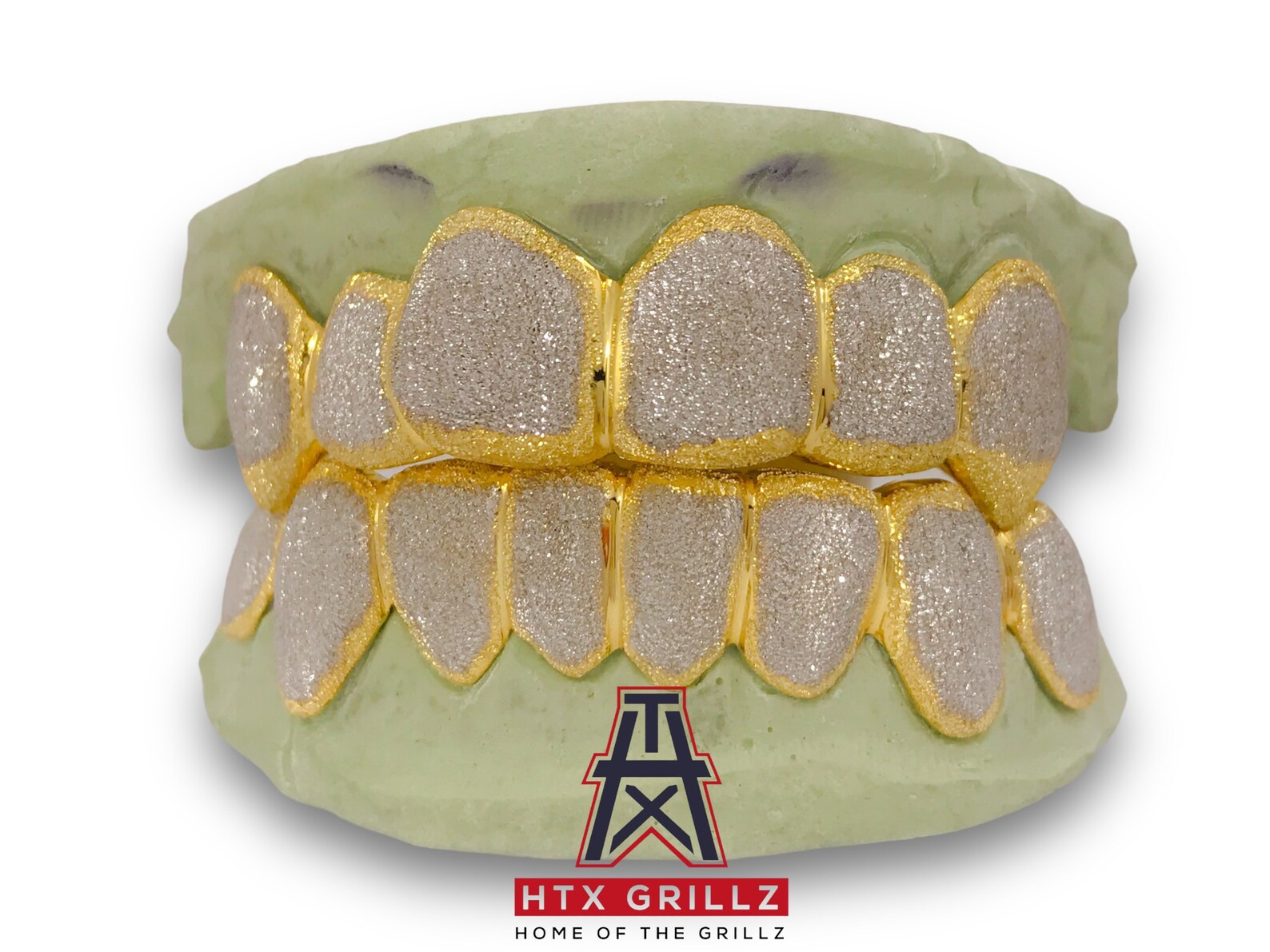 Custom Solid Diamond Dust Gold Plated Windows 12 Teeth 6 Top & 6 Bottom ...