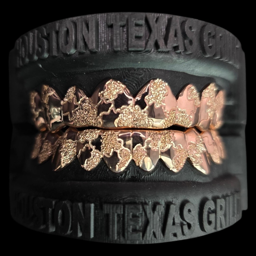 Exclusive Custom Fit Full Diamond Dust Nugget Cut Diamond Cut Gold Teeth Grillz in White, Rose ...