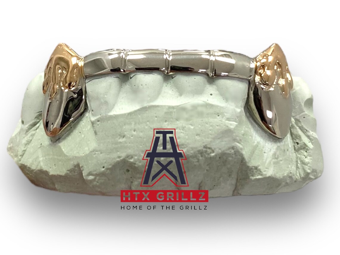 Custom Solid Drip Fangs With Bar Grillz - Etsy