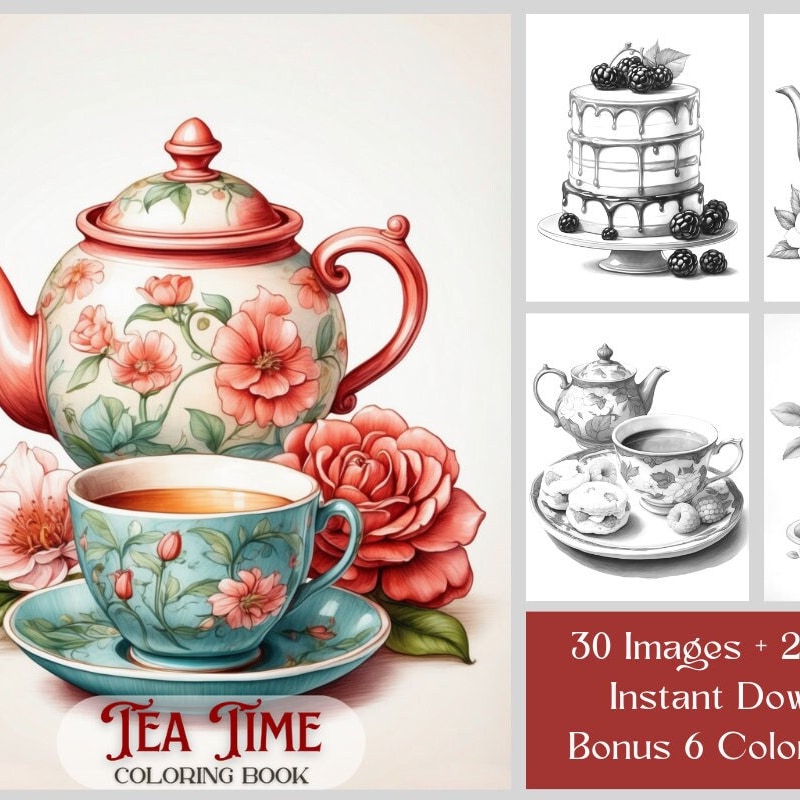 Tea Time Colouring Book - Etsy