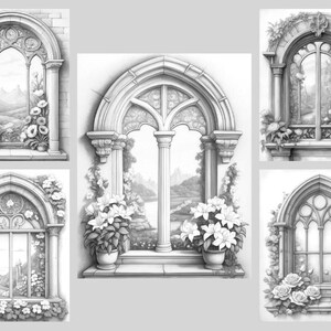 50 Enchanted Windows Coloring Pages, Fantasy Coloring Book PDF for ...