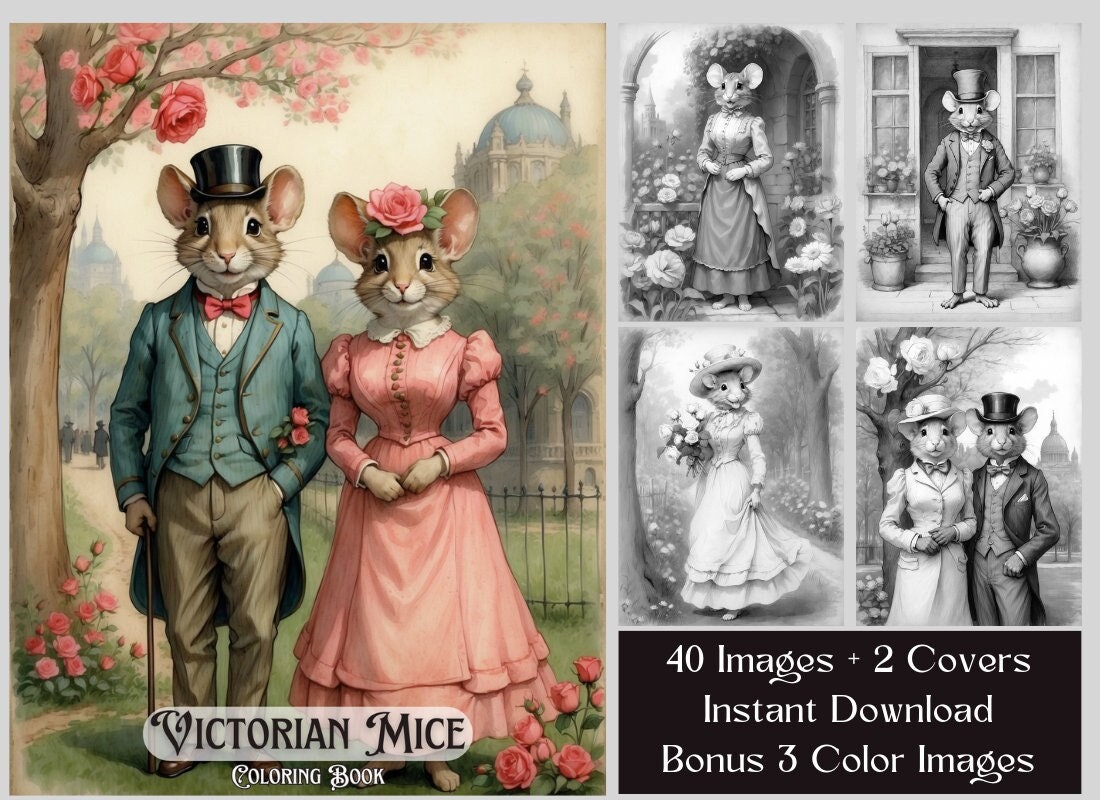 40 Victorian Mice Coloring Pages Pretty Mice in Victorian London ...