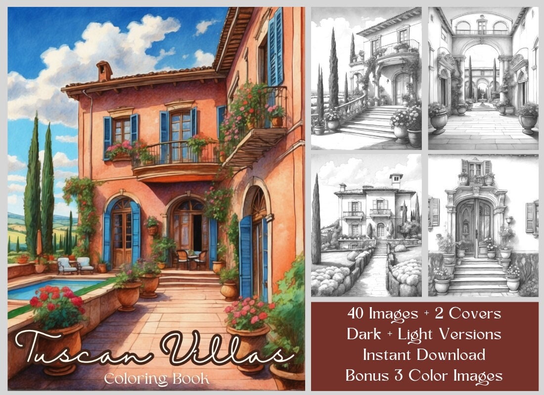 40 House Coloring Pages - Tuscan Villas Coloring Book - Printable ...