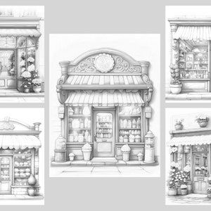 40 Storefront Coloring Pages - Bookstore, Flower Shop, Candy Shop, Cafe ...