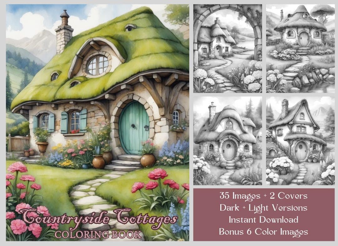 35 Cottage Coloring Pages, Countryside Cottages Coloring Book PDF ...