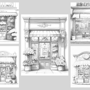40 Storefront Coloring Pages - Bookstore, Flower Shop, Candy Shop, Cafe ...