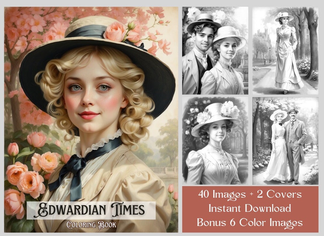 40 Vintage Fashion Coloring Pages - Grayscale Printable PDF Adult ...