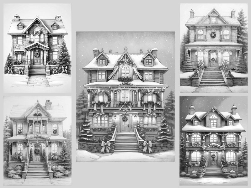 30 Festive Christmas Houses Coloring Pages- Christmas House Coloring ...