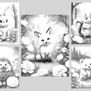 40 Baby Animal Coloring Pages - Adult and Kids Grayscale Coloring Book ...