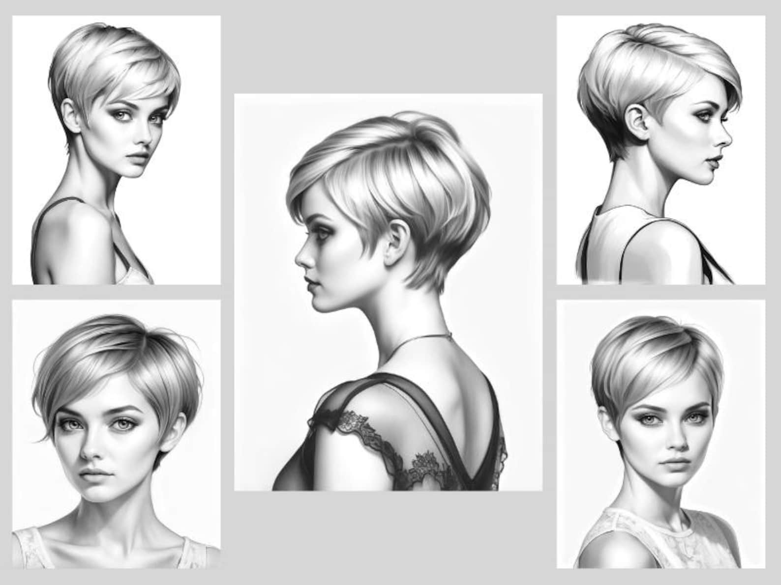 40 Pixie Cuts Coloring Pages, Short Hairstyles Coloring Book, Printable ...