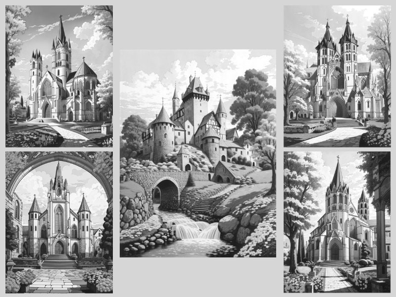 35 Medieval Castles Coloring Book Printable PDF Castles and Cathedrals ...