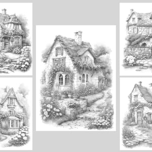 40 Cottages Coloring Book - Storybook Fairytale Cottages - Fantasy ...