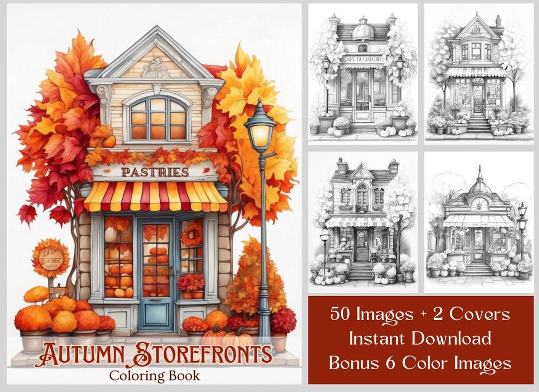 50 Storefront Coloring Pages, Bookstore, Flower Shop, Antique Shop ...