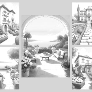 40 House Coloring Pages, Spanish Seaside Villas, Printable Fantasy ...
