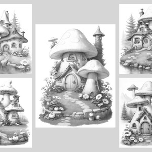 35 Mushroom Cottages Coloring Pages, Fantasy Fairytale Mushroom Houses ...