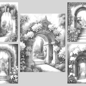 40 Garden Gates Coloring Pages, Garden Coloring Book, Instant Download ...