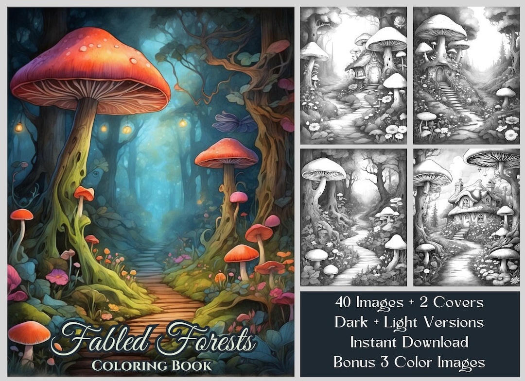 Fabled Forests Coloring Book: 40 Grayscale Fantasy Pages (digital ...