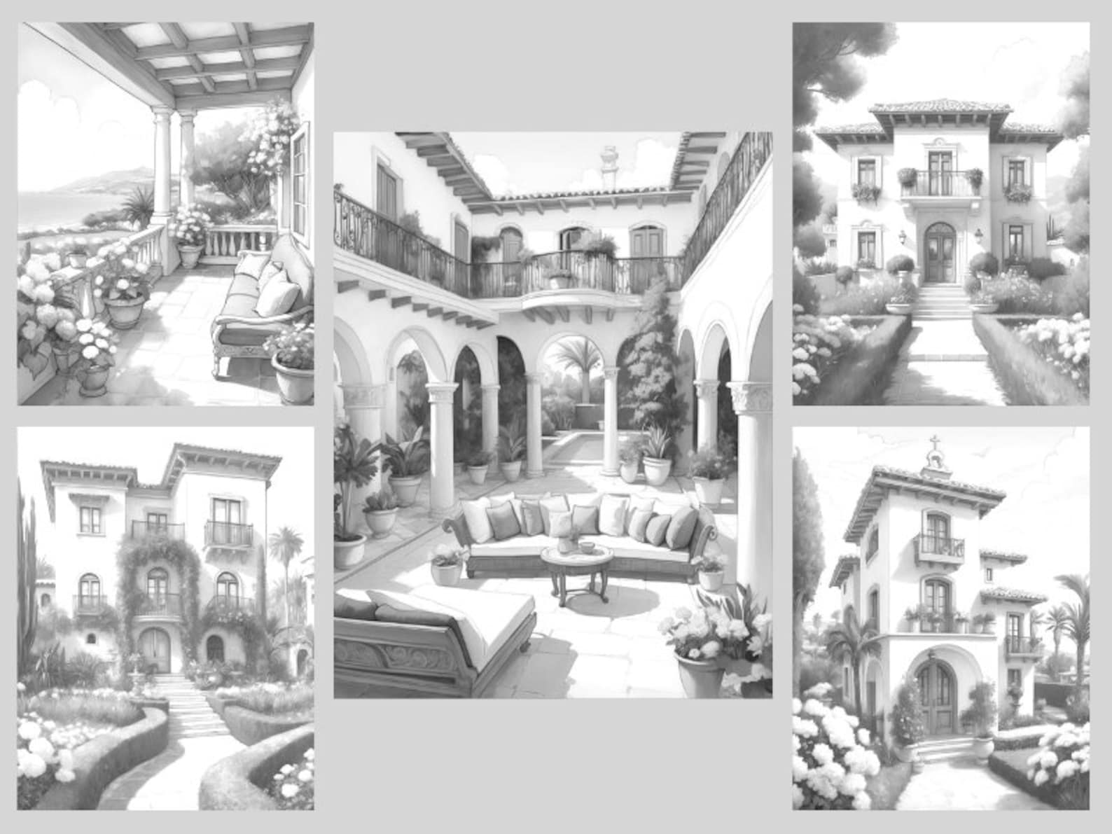 40 House Coloring Pages, Spanish Seaside Villas Volume 2, Printable ...