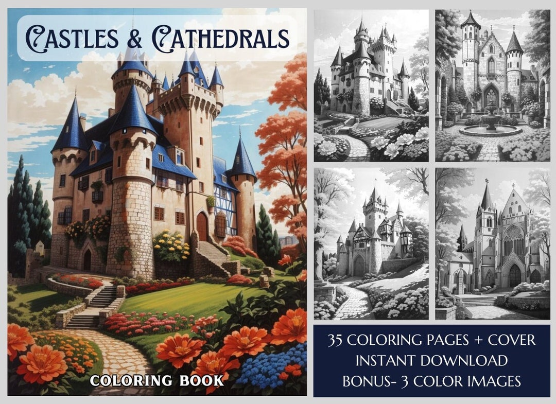 35 Medieval Castles Coloring Book - Printable Castles & Cathedrals ...