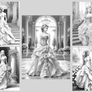 50 Pretty Ladies Coloring Pages - Women in Elegant Gowns Coloring Book ...