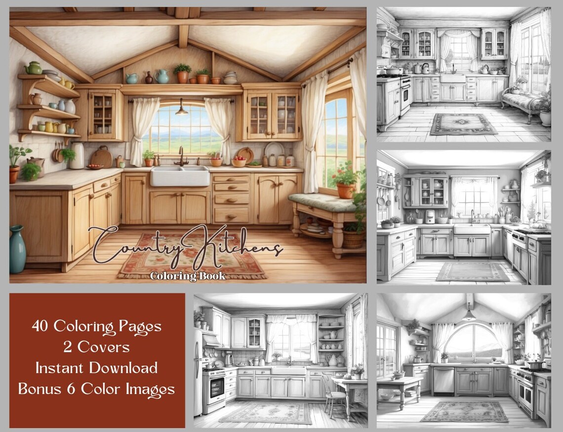 40 Interior Coloring Pages Country Kitchens Coloring Book Craftsman ...