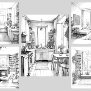 50 Boho Interior Coloring Pages, Adult Coloring Book, Apartment ...