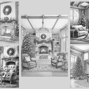 30 Christmas Cottage Interiors- Fantasy Christmas Rooms Coloring Book ...