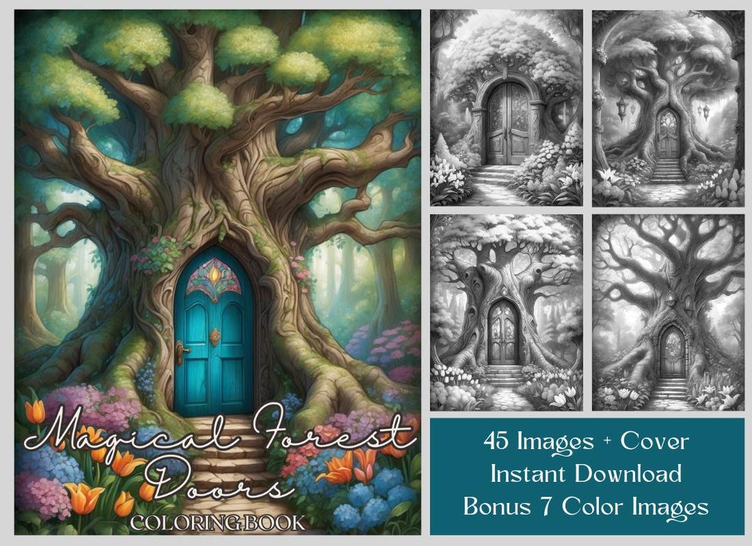 45 Fantasy Coloring Pages, Magical Forest Doors Coloring Book ...