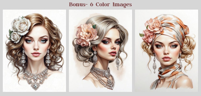 40 Beautiful Women Coloring Pages Adult Grayscale Coloring Book PDF ...