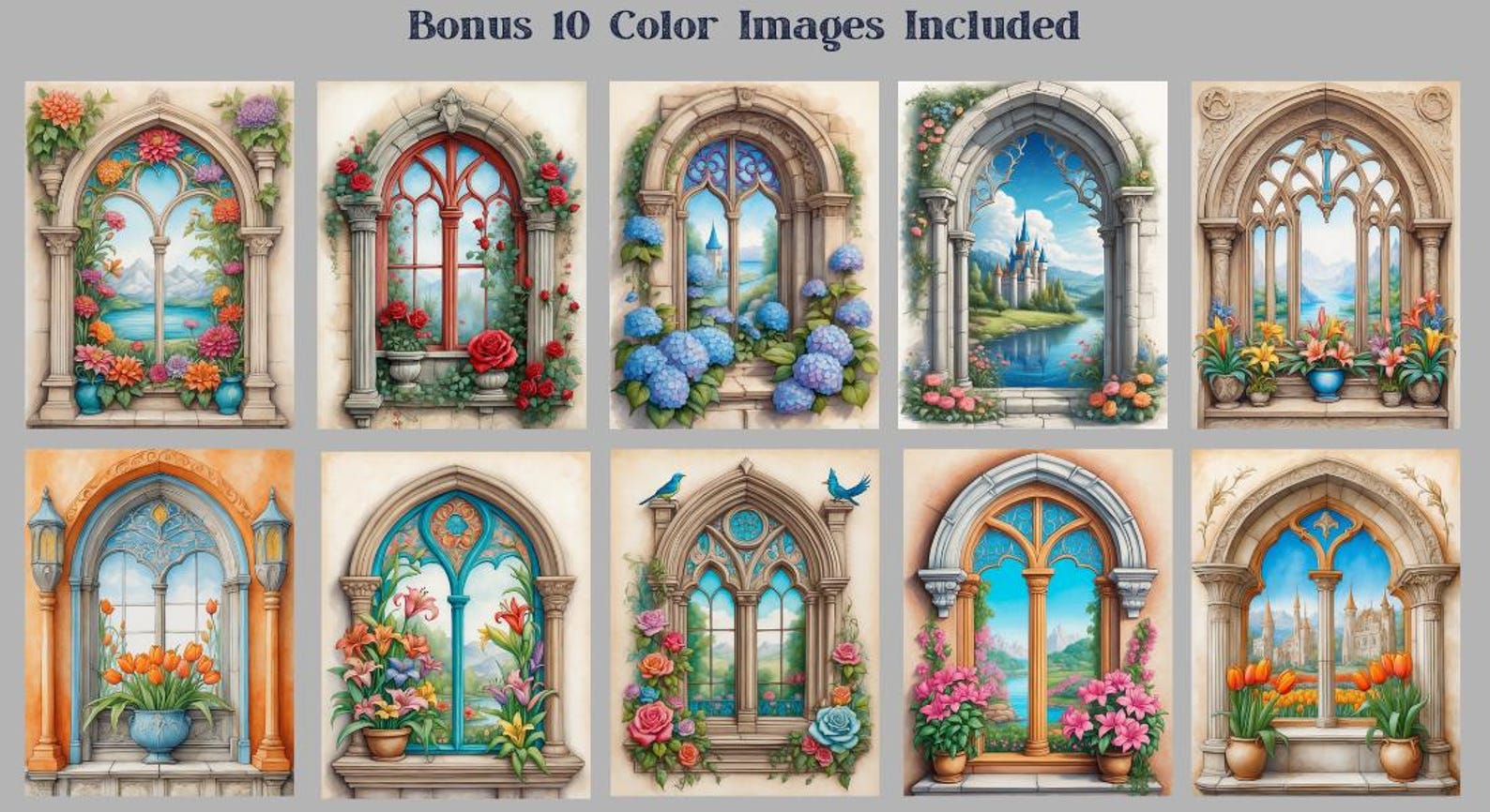 50 Enchanted Windows Coloring Pages, Fantasy Coloring Book PDF for ...