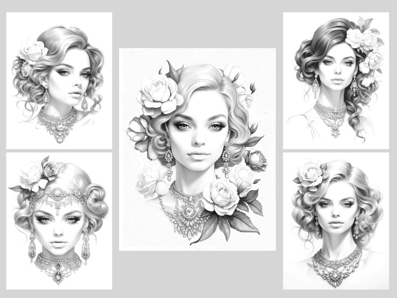 40 Beautiful Women Coloring Pages Adult Grayscale Coloring Book PDF ...