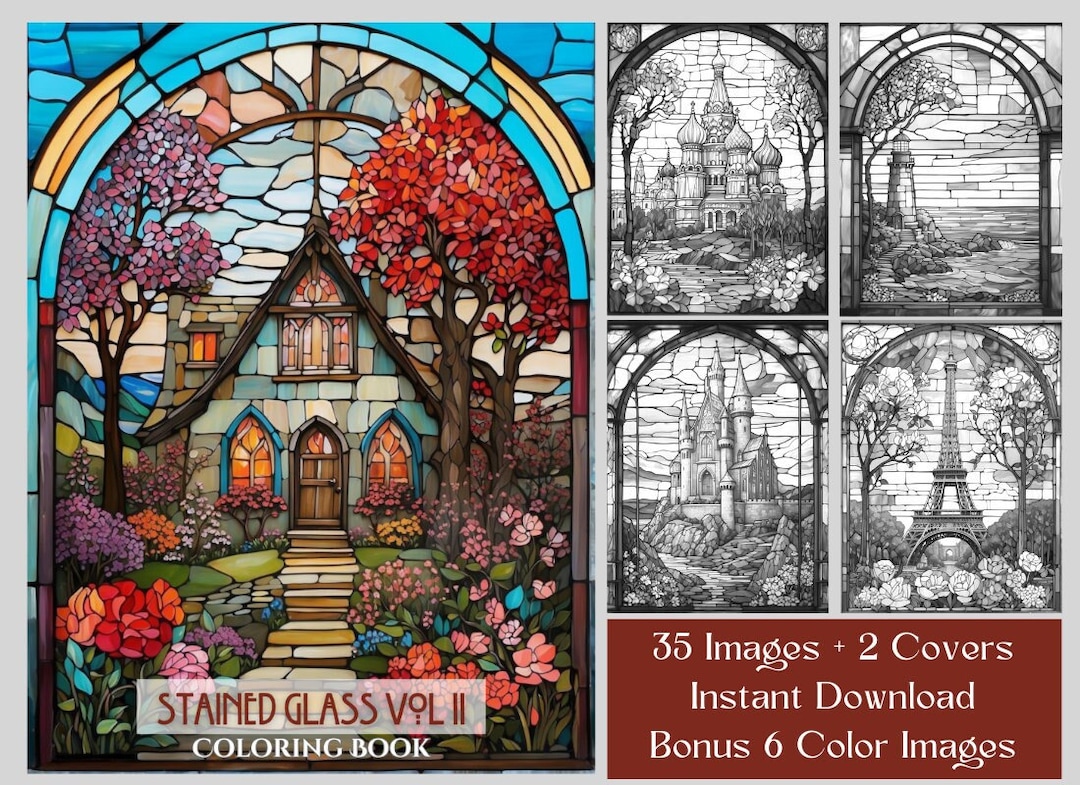35 Stained Glass Coloring Book, Stained Glass Houses, Stained Glass Art ...