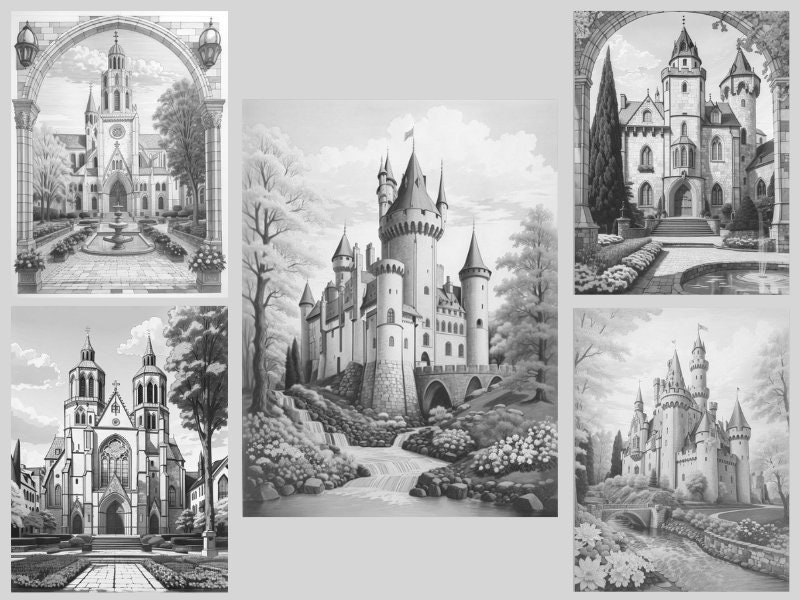 35 Medieval Castles Coloring Book Printable PDF Castles and Cathedrals ...